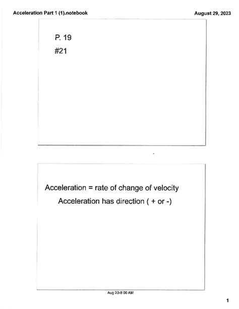 Acceleration Part 1 Formulas Acceleration Part 1 1 Notebook P