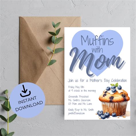 Muffins With Mom Mothers Day Party Invite Mothers Day Brunch