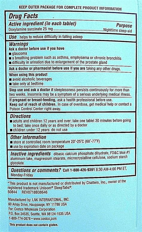Kirkland Signature Doxylamine Succinate Sleep Aid 25 Mg 192 Tablets