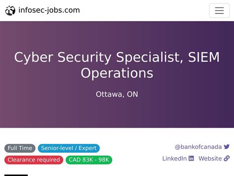 Hiring Cyber Security Specialist Siem Operations In Ottawa On R