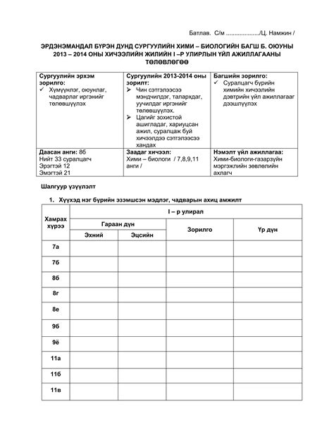 Багшийн үйл ажиллагааны төлөвлөгөө Docx