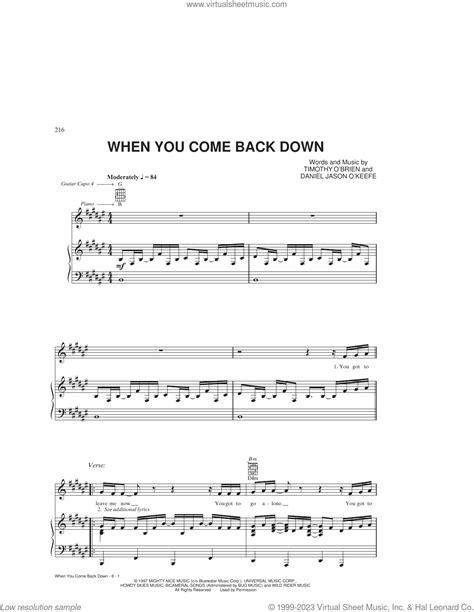When You Come Back Down Sheet Music For Voice Piano Or Guitar