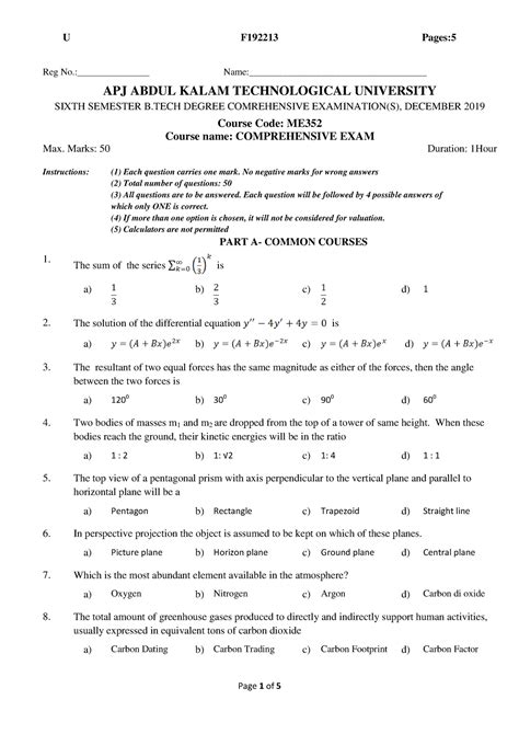 Comprehensive Viva 2015 Scheme QP Comprehensive Course Viva KTU