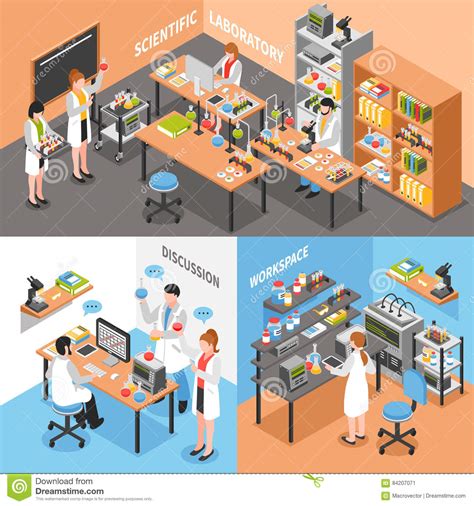 Scientists In The Laboratory Are Conducting An Experiment Vector Illustration On A Blue