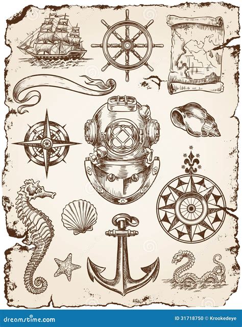 Nautical Vector Illustration Set Stock Vector Illustration Of Drawing