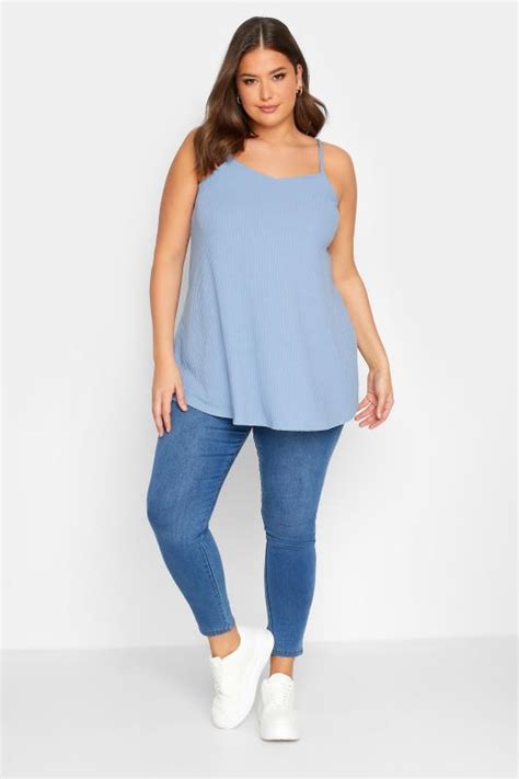 YOURS Curve Plus Size Baby Blue Ribbed Swing Cami Vest Top Yours Clothing