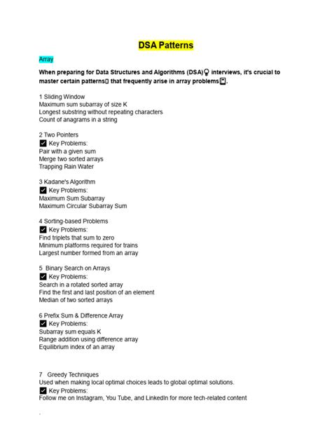All Dsa Pattern To Crack Any Sde Interview 1 Pdf String Computer