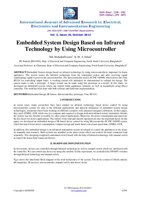 pdf embedded system design based on infrared technology by using microcontroller