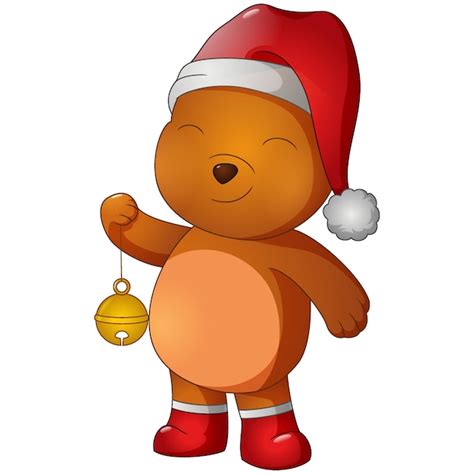 Premium Vector Cute Bear Wearing Santa Hat Holding Round Bell