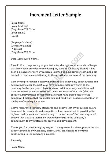 Increment Letter How To Write Increment Letter Samples Example Templates CBSE Library