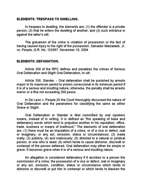 Notes Elements Trespass To Dwelling Pdf