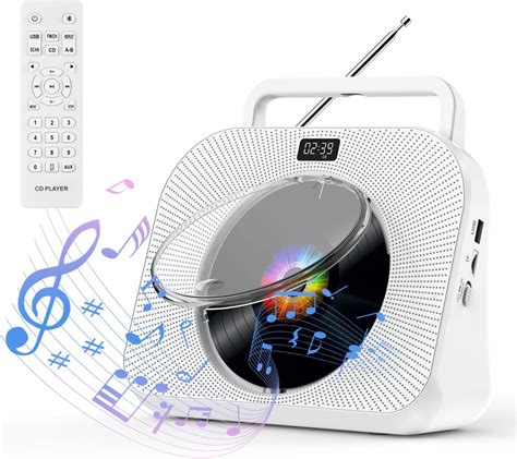 Gueray Lecteur CD Portable Bluetooth Mural Haut Parleur HiFi Intégré