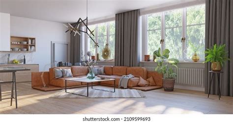 현대적인 주방 인테리어 3d 렌더링 개념 스톡 일러스트 2109599693 Shutterstock