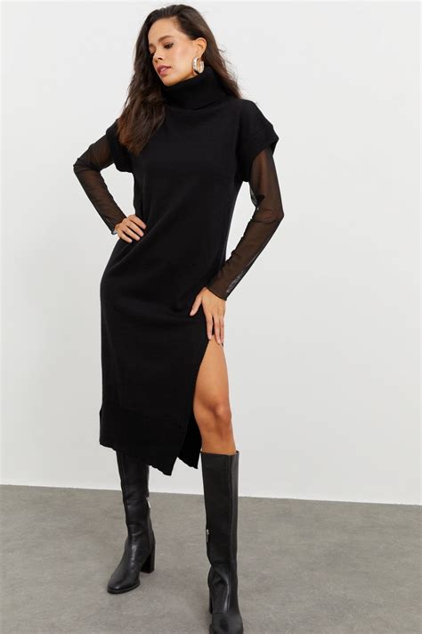 Cool And Sexy Kadın Siyah Triko Elbise Yv96 Fiyatı Yorumları Trendyol