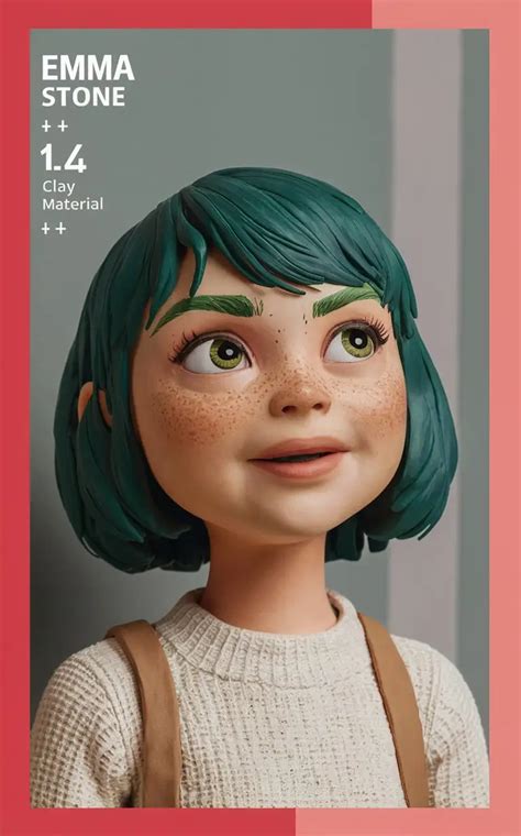 Clay Animation Style Portrait Of Emma Stone With Green Hair Sdxl Free