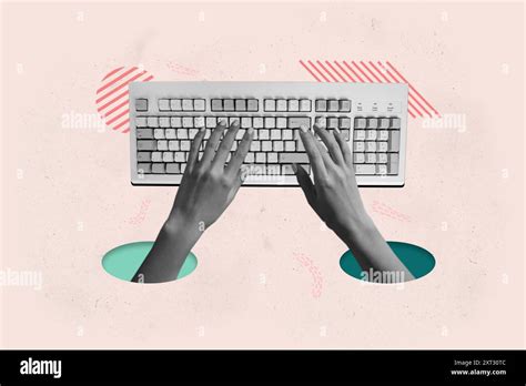 Creative Collage Picture Hands Bpdy Fragments Typing Keypad Buttons