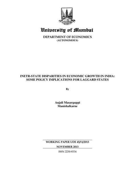 Pdf Interstate Disparities In Economic Growth In India Some Policy