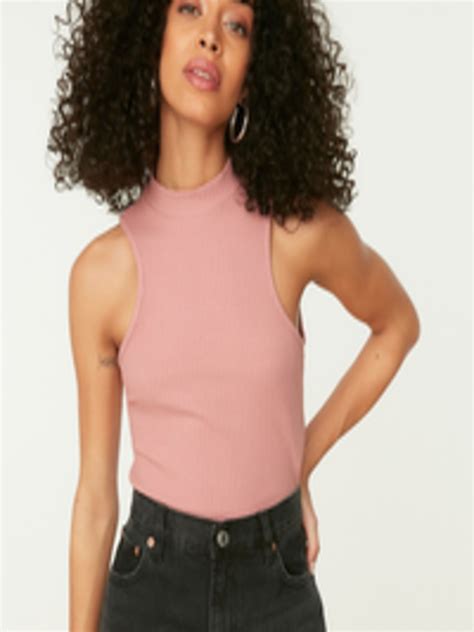 Buy Trendyol Women Dusty Pink Self Striped Fitted Top Tops For Women