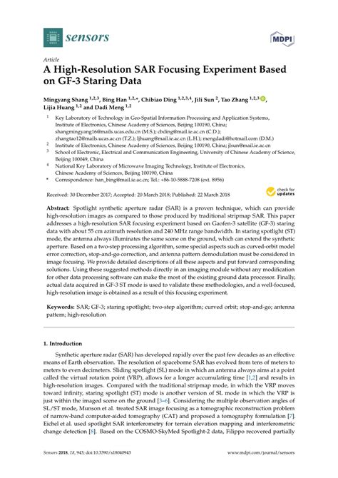 Pdf A High Resolution Sar Focusing Experiment Based On Gf 3 Staring Data