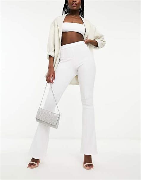 Asos Design Ottoman Rib Kick Flare Pants In White Asos
