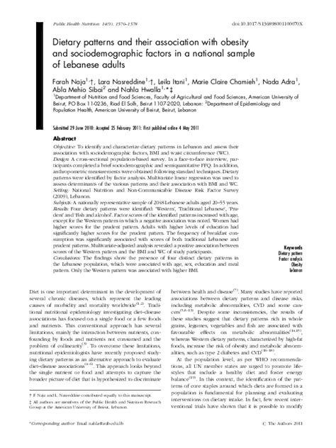 Pdf Dietary Patterns And Their Association With Obesity And