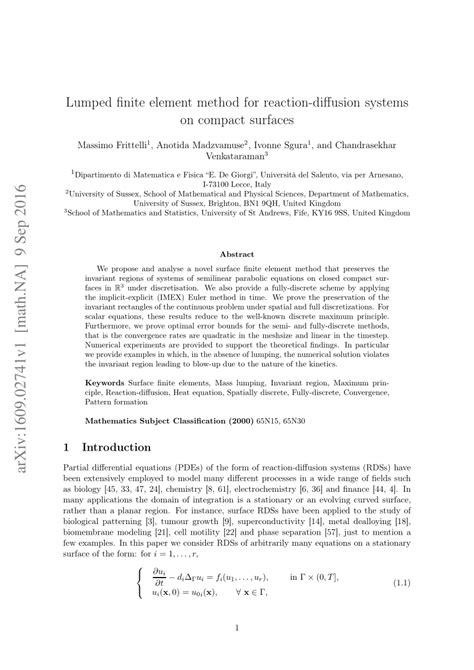pdf lumped finite element method for reaction diffusion systems on
