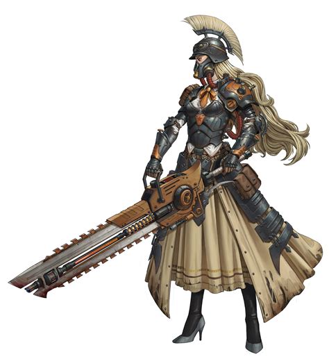 Women Helmet Drawing Armor Warrior Blonde Standing Weapon White Background Tian Kou Hd