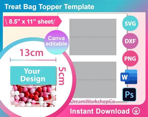 A Pink And Blue Poster With The Text Treat Bag Topper Template