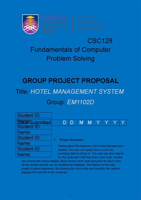 Csc Mini Project Proposal Mechanical Engineering Uitm Studocu