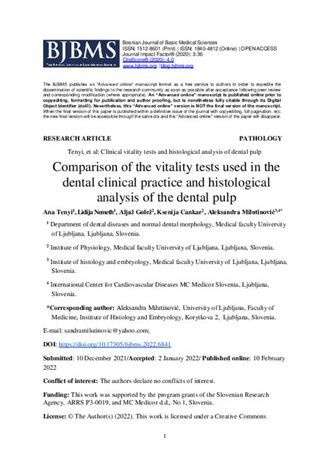 Pdf Comparison Of The Vitality Tests Used In The Dental Clinical