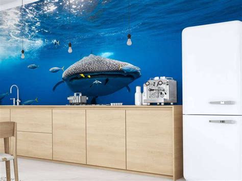 Wallpaper Mural Whale Shark Escorted By A School Of Bonito