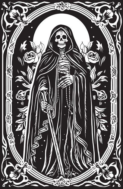 Sacred Symbol Of Santa Muerte Roses And Santa Muerte Design Premium