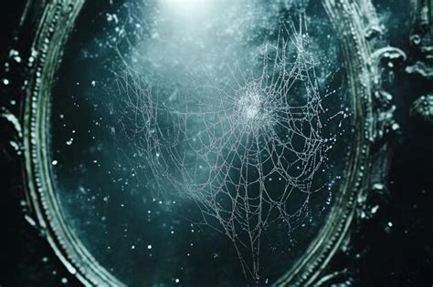 Spider Web At Glass Mirror Premium Ai Generated Image