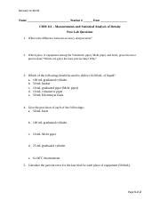 Post Lab CHM 111 Measurements And Statistical Analysis Of Density