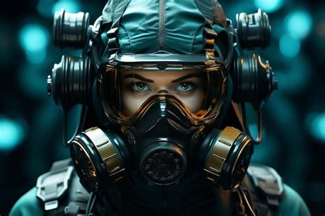 A Person In A Scrubbed Uniform Wearing Glasses And Gas Mask Generated