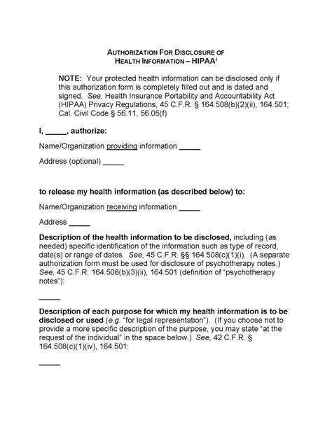 Sample Authorization For Disclosure Of Health Information Hipaa Chapman University