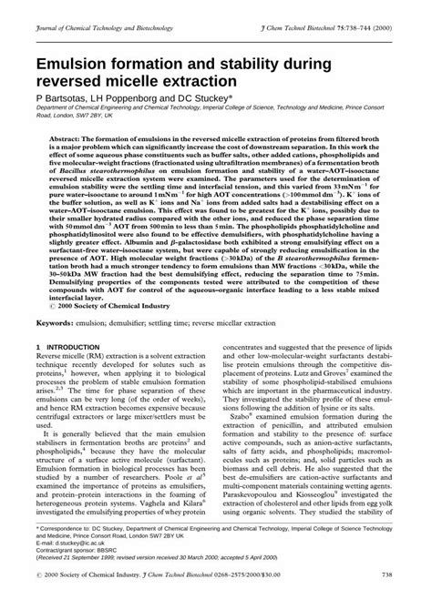 PDF Emulsion Formation And Stability During Reversed Micelle