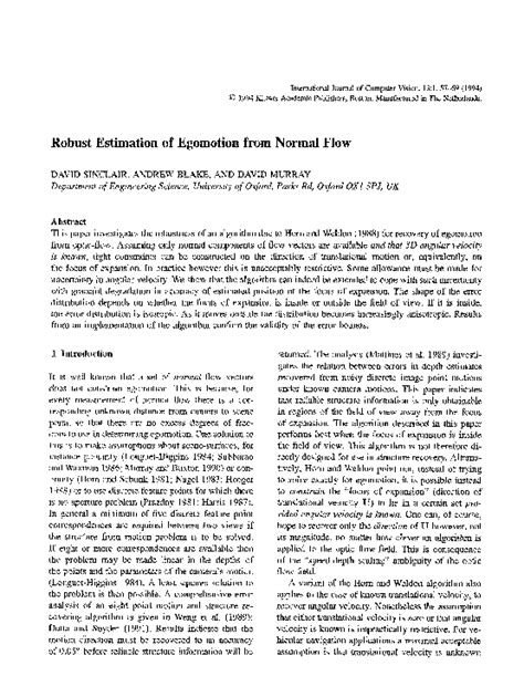Pdf Robust Estimation Of Egomotion From Normal Flow