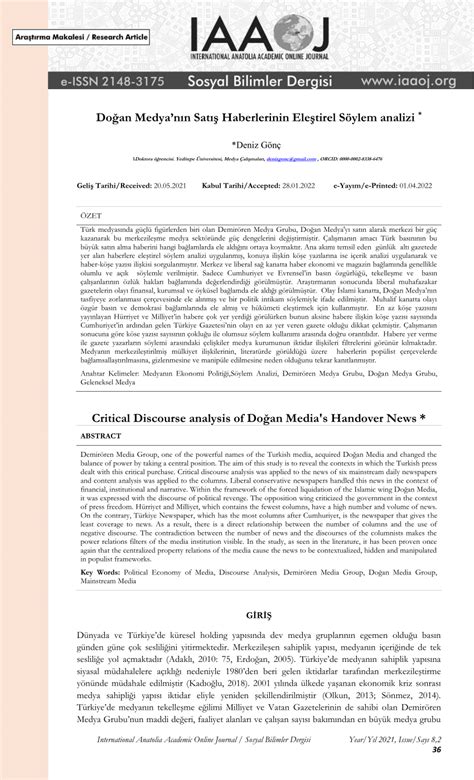 Pdf Doğan Medyanın Satış Haberlerinin Eleştirel Söylem Analizi