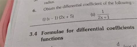 6 Obtain The Differential Coefficient Of The Following I X−1 2x 5