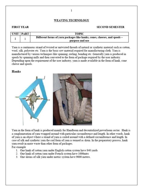 Weaving Technology A 1st Year Pdf Loom Weaving