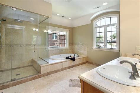 Master Bath With Glass Shower Stock Image Image Of Residential