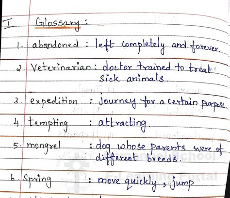 7th Std English Chapter1 Glossary Tiger In The House Immanuel Primary School