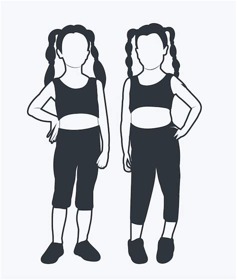 Silhouette Noire De Deux Filles Debout Sur Fond Blanc Vecteur Premium