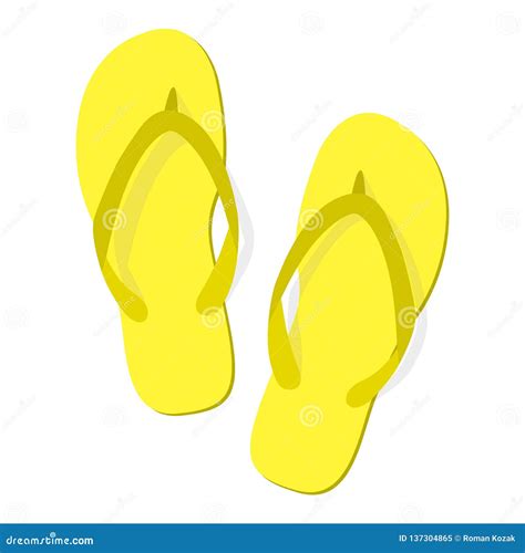 Yellow Summer Slippers On White Background Stock Vector Illustration