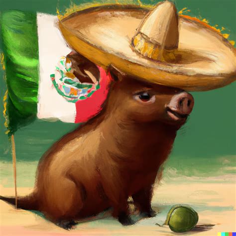 A Capybara Wearing A Sombrero De Charro Holding A Dalle Openart