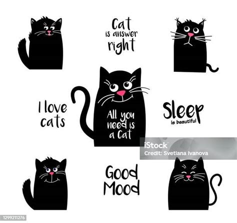 가와이검은 고양이를 글자로 설정합니다 저는 고양이를 사랑합니다 귀여운 만화 캐릭터 개체 그룹에 대한 스톡 벡터 아트 및 기타 이미지 개체 그룹 검은색 고양이 울음소리