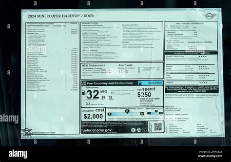 The Sticker Price Hangs In The Window Of An Unsold 2024 Cooper Hardtop