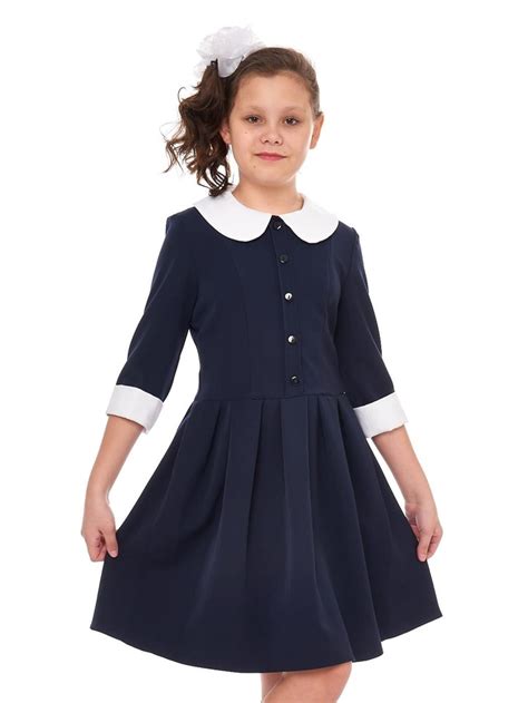 Школьное платье для девочки Цвет синий Застегивается с переди Раз30