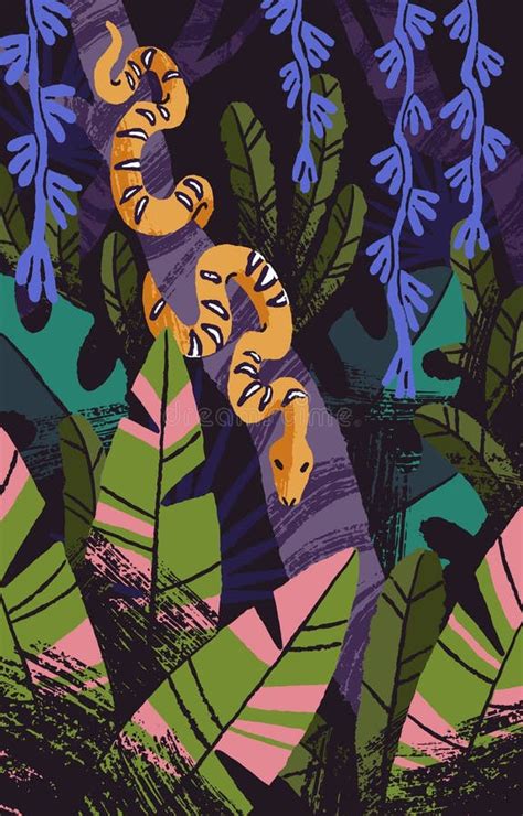 Exotic Boa Crawling On Tree In Jungle Poster Patterned Python Is In